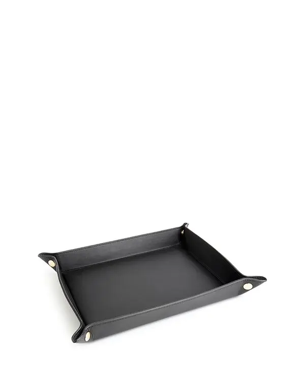 ROYCE NEW YORK Large Leather Catchall Valet Tray - Black