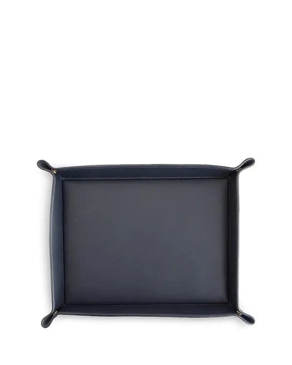 ROYCE NEW YORK Large Leather Catchall Valet Tray - Navy Blue