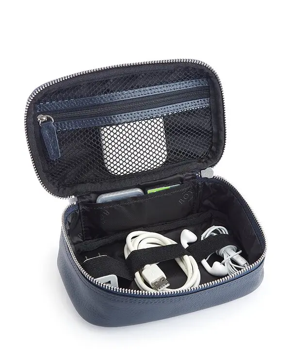 ROYCE NEW YORK Leather Tech Accessory Travel Storage Case - Navy Blue
