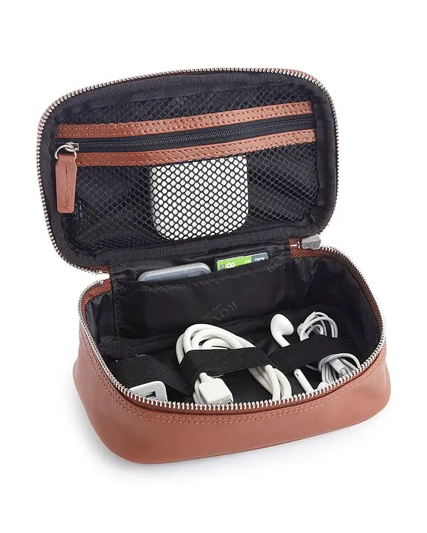 ROYCE NEW YORK Leather Tech Accessory Travel Storage Case - Tan