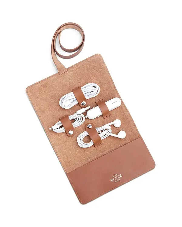 ROYCE NEW YORK Leather Cord Organizer Roll - Tan