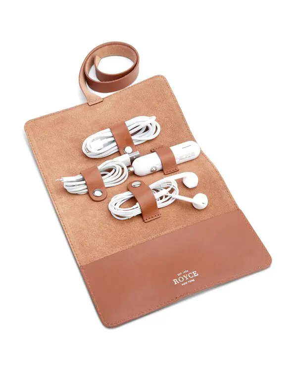 ROYCE NEW YORK Leather Cord Organizer Roll - Tan