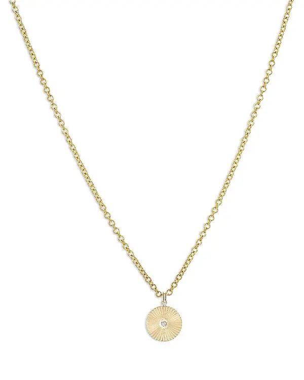 ZOE LEV 14k Yellow Diamond Pleated Disc Pendant Necklace - Gold