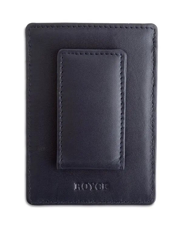 ROYCE NEW YORK Leather Magnetic Money Clip Wallet - Navy Blue