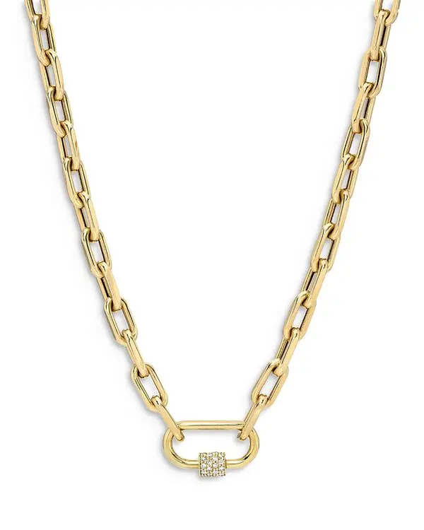 ZOE LEV 14k Yellow Diamond Carabiner Link Chain Necklace - Gold