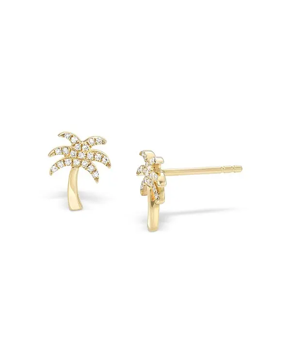 ZOE LEV 14k Yellow Diamond Palm Tree Stud Earrings - Gold