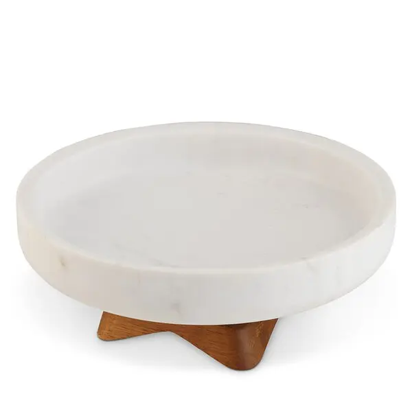 NAMBE Chevron Fruit/centerpiece Bowl - Marble/acacia Wood