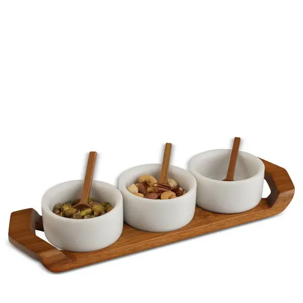 NAMBE Chevron Condiment Tray Set - Marble/acacia Wood