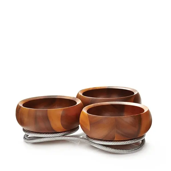 NAMBE Braid Collection Condiment Server - Chrome Plate And Acacia Wood