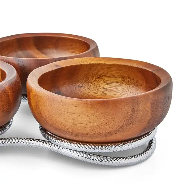NAMBE Braid Collection Condiment Server - Chrome Plate And Acacia Wood