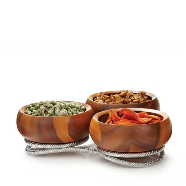 NAMBE Braid Collection Condiment Server - Chrome Plate And Acacia Wood