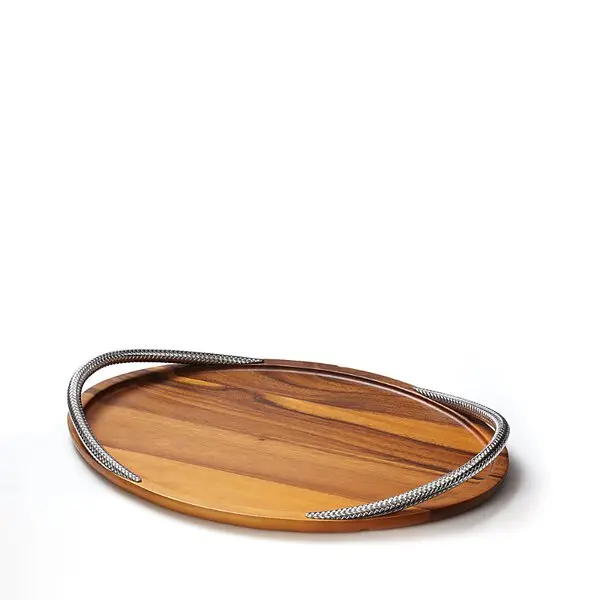 NAMBE Braid Collection Serving Tray - Chrome Plate And Acacia Wood
