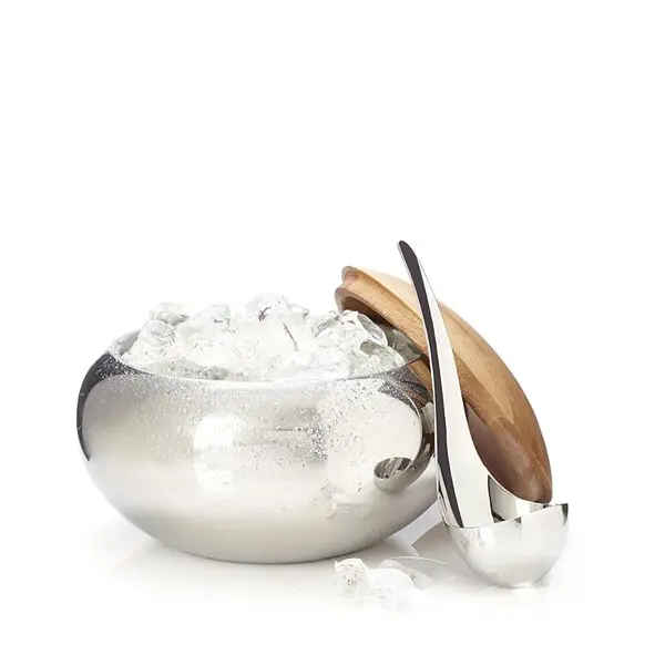 NAMBE Gourmet Bar Scoop Ice Bucket - Stainless Steel And Acacia Wood