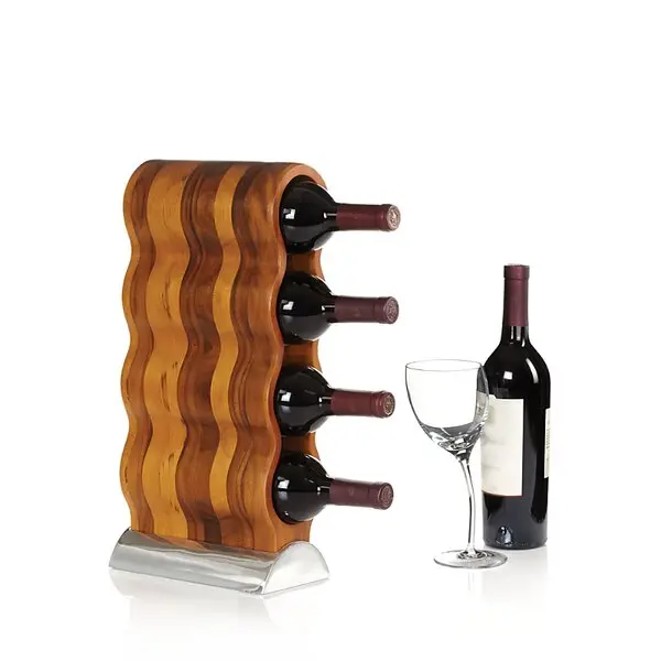 NAMBE Gourmet Bar Curvo Wine Rack - Nambé Alloy And Acacia Wood