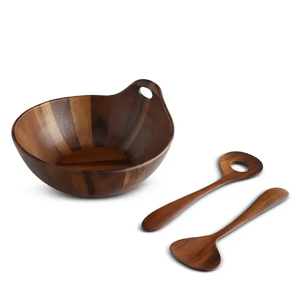 NAMBE Portables Wood Salad Bowl With Servers - Brown
