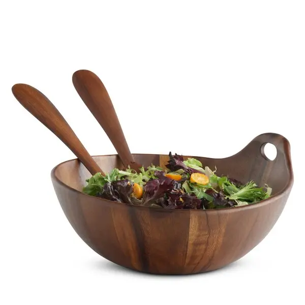 NAMBE Portables Wood Salad Bowl With Servers - Brown