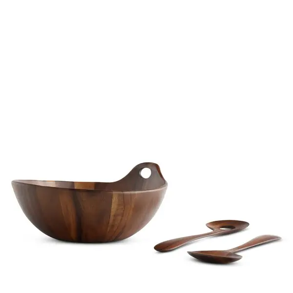 NAMBE Portables Wood Salad Bowl With Servers - Brown