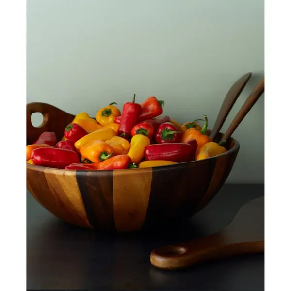 NAMBE Portables Wood Salad Bowl With Servers - Brown