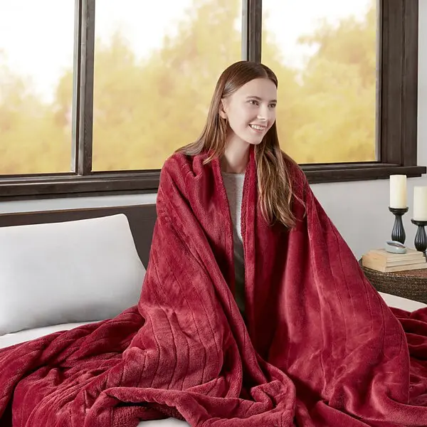 BEAUTYREST Heated Microlight To Berber Blanket, King - Garnet