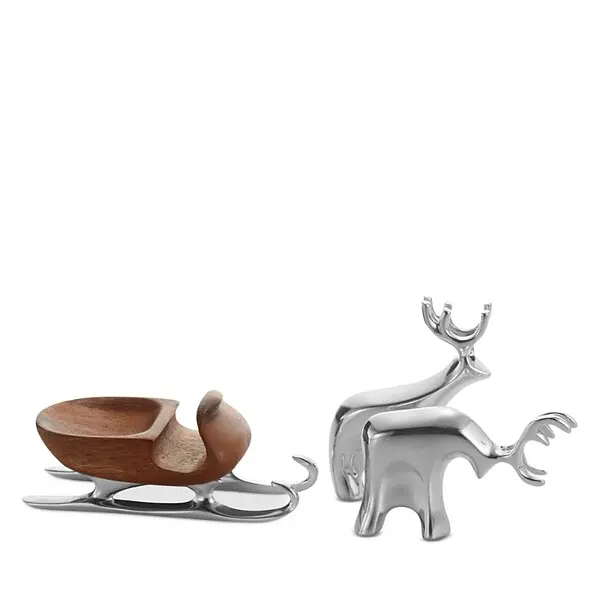 NAMBE 3 Piece Miniature Sleigh With Pair Of Reindeer - Silver