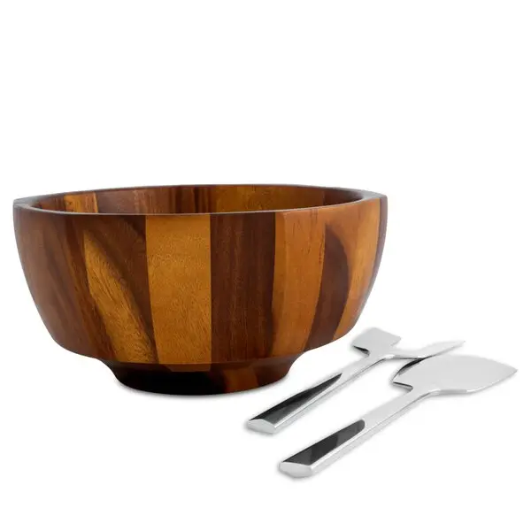 NAMBE Rivet Salad Bowl With Servers - Brown