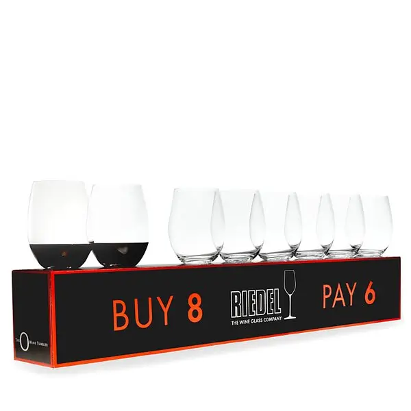 RIEDEL O Stemless Cabernet Glasses, Pay 6 Get 8 - Clear