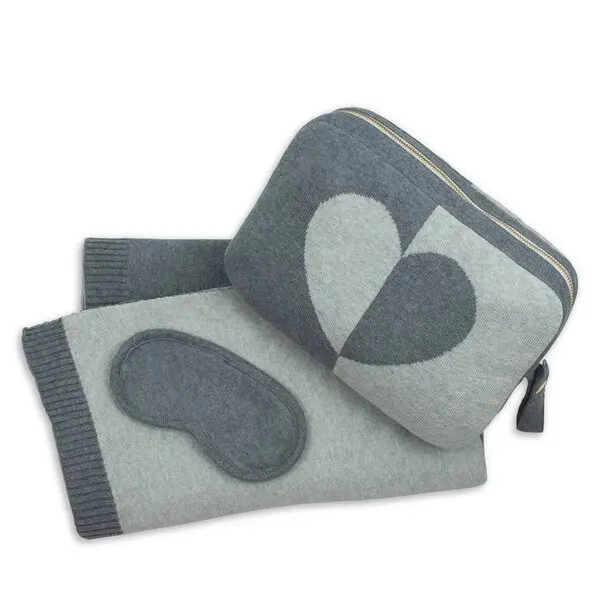 PINK LEMONADE Dual Heart Travel Throw Blanket - Grey