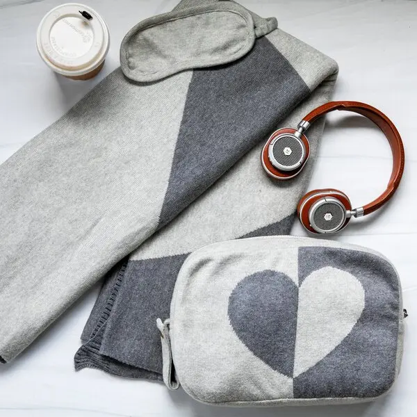 PINK LEMONADE Dual Heart Travel Throw Blanket - Grey
