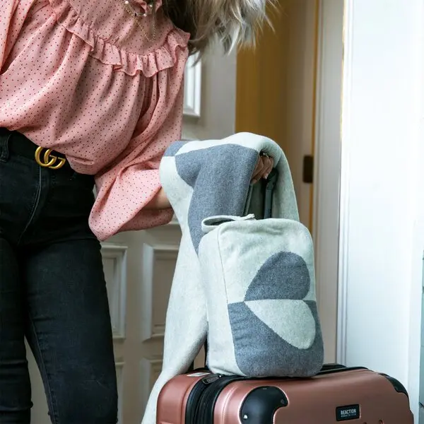 PINK LEMONADE Dual Heart Travel Throw Blanket - Grey