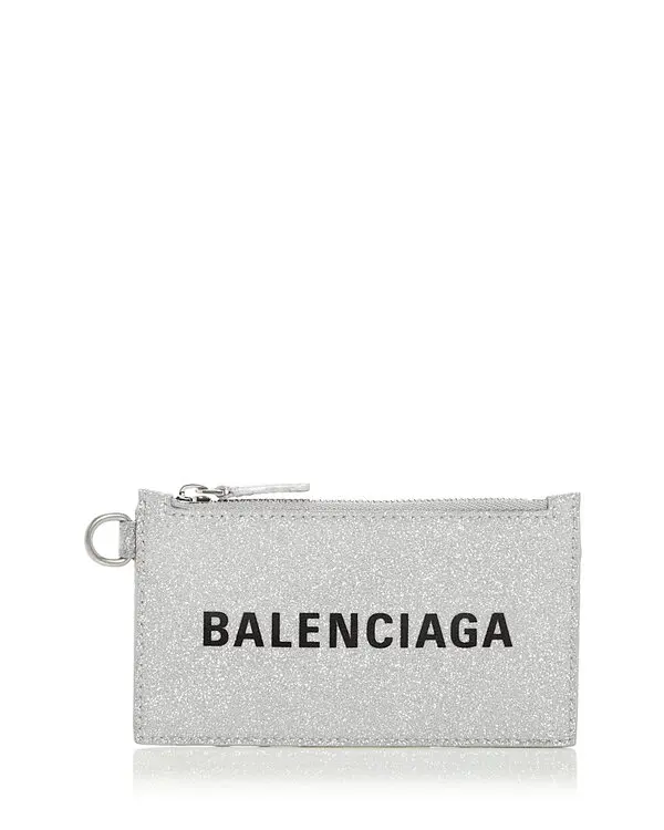 Balenciaga Cash Card Case On Keychain Sparkling Fabric - Silver