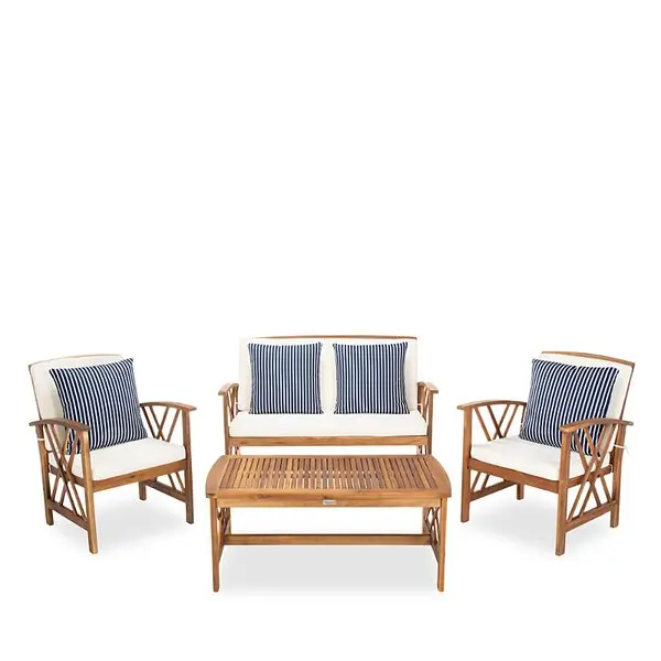 SAFAVIEH Fontana 4-piece Outdoor Living Set With Accent Pillows - Natural
