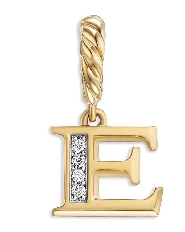 David Yurman 18k Gold Amulets Diamond Pave Initial Pendant - E