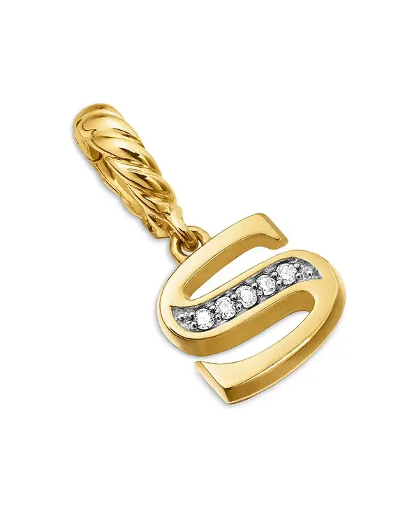 David Yurman 18k Gold Amulets Diamond Pave Initial Pendant - S
