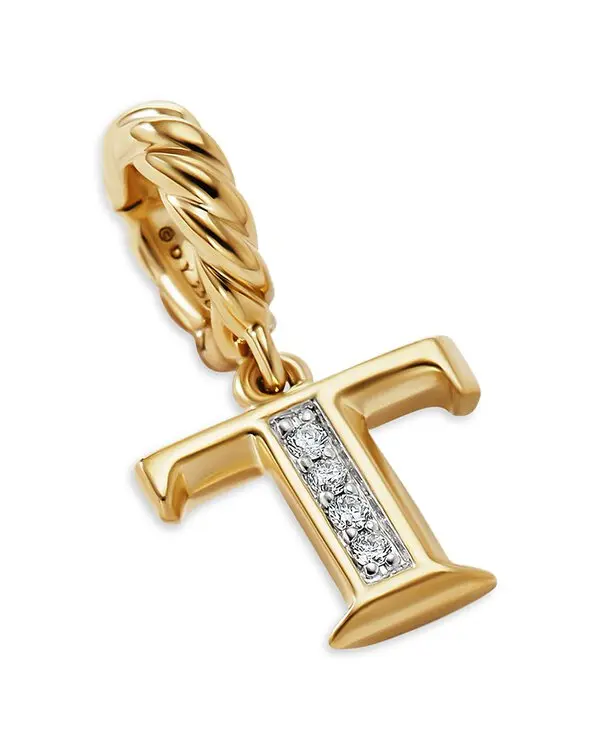 David Yurman 18k Gold Amulets Diamond Pave Initial Pendant - T