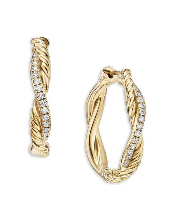 David Yurman Infinity 18k Yellow Diamond Hoop Earrings - Gold