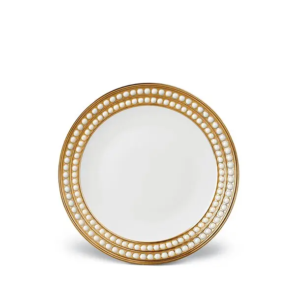 L'Objet Perlee Gold Dessert Plate - Gold And White