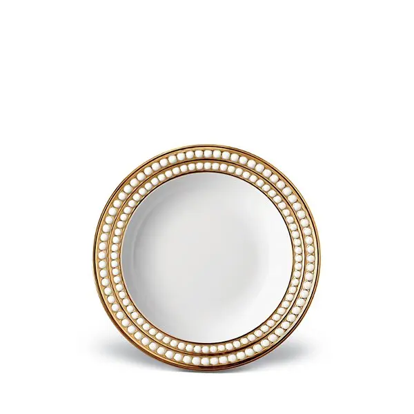 L'Objet Perlee Gold Soup Plate - Gold/white