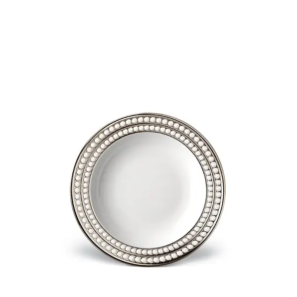 L'Objet Perlee Platinum Soup Plate - Platinum/white