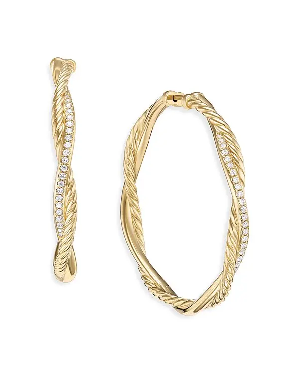 David Yurman 18k Yellow Petite Infinity Hoop Earrings With Pave Diamonds - Gold
