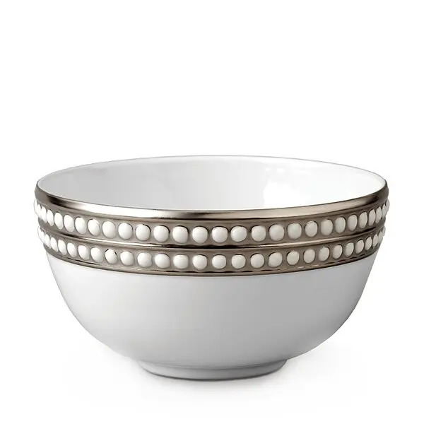 L'Objet Perlee Platinum Soup Bowl - Platinum And White