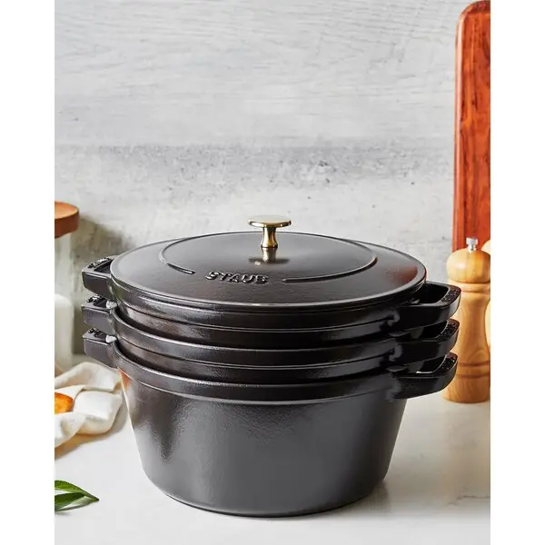 STAUB 4 Pc. Stackable Enameled Cast Iron Set - Black