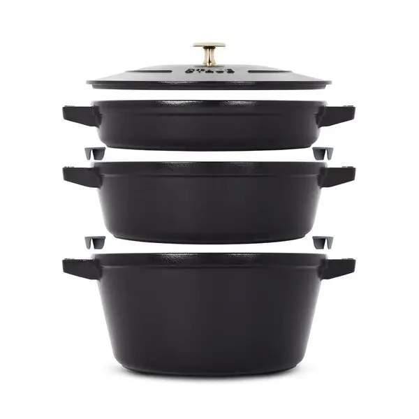 STAUB 4 Pc. Stackable Enameled Cast Iron Set - Black
