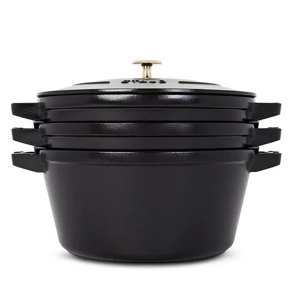 STAUB 4 Pc. Stackable Enameled Cast Iron Set - Black