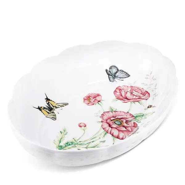 LENOX Butterfly Meadow Scalloped Oval Baker - White