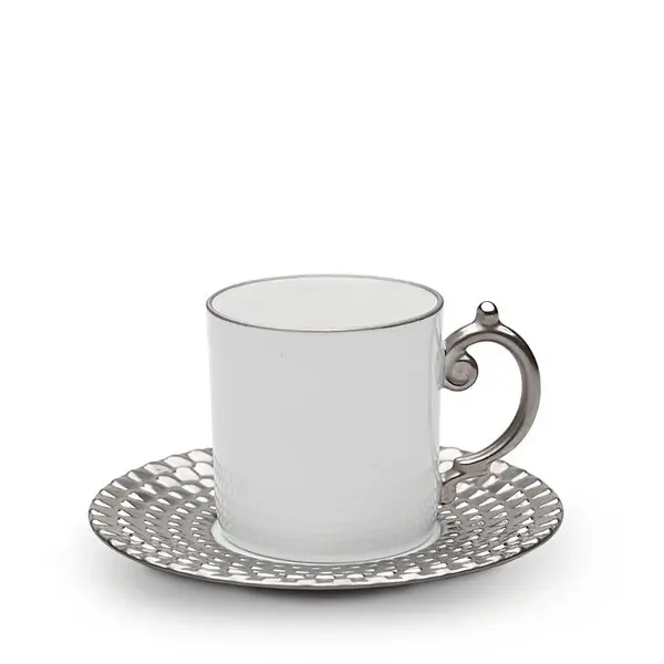 L'Objet Aegean Espresso Cup & Saucer - White/platinum