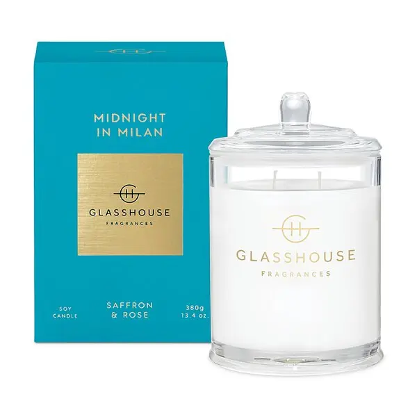 GLASSHOUSE FRAGRANCES Midnight In Milan Saffron & Rose Candle, 13.4 Oz - Blue