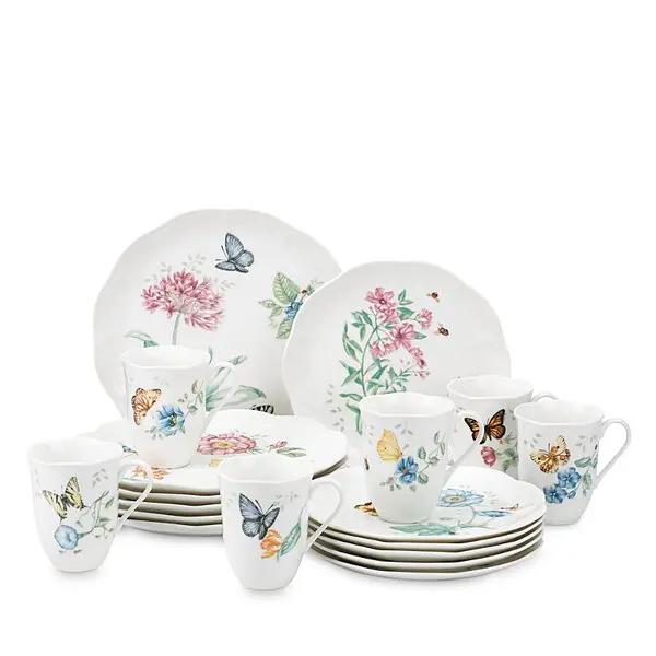 LENOX Butterfly Meadow 18 Piece Dinnerware Set, Service For 6 - White