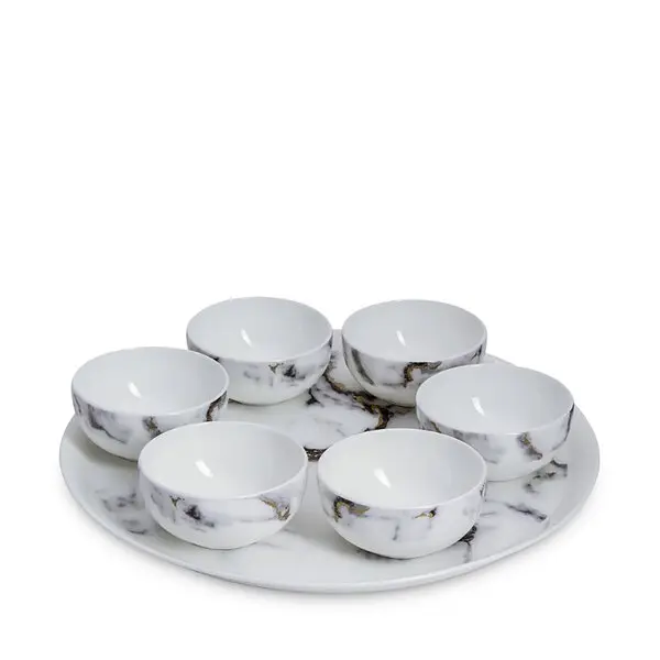 Prouna Venice Fog 7-piece Seder Plate/appetizer Set - Marble