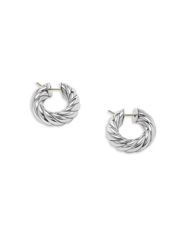 David Yurman Sterling Sculpted Cable Huggie Hoop Earrings - Silver