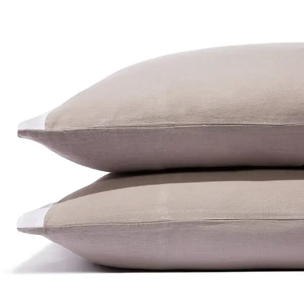 AMALIA HOME COLLECTION Stonewashed Linen Standard Pillowcase, Pair Exclusive - Grey/white